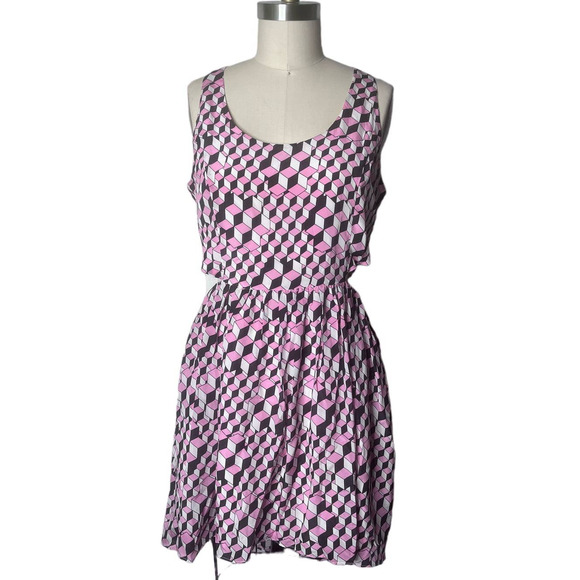 Line & Dot | Dresses | Line Dot Geometric Cube Print Silk Dress With ...
